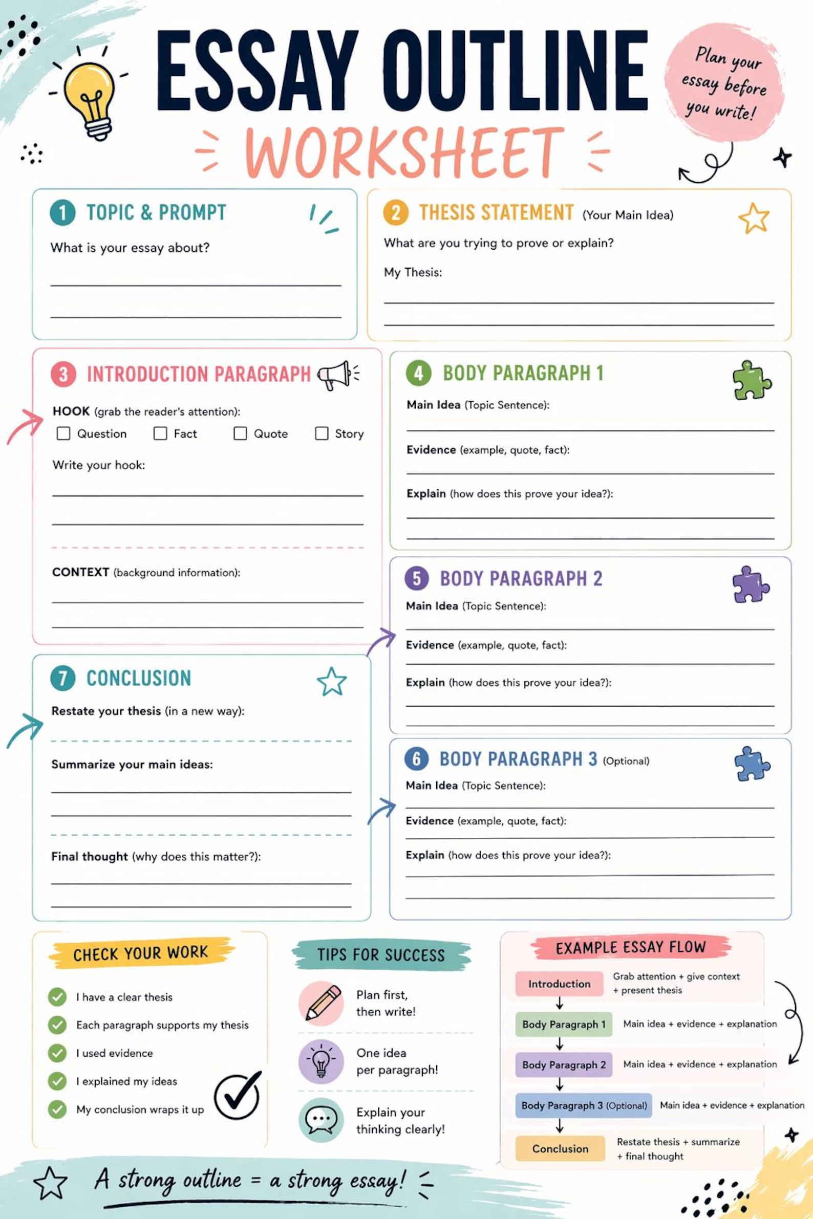 Essay Writing Bundle Printable | Outline Worksheet + Rubric | How to ...