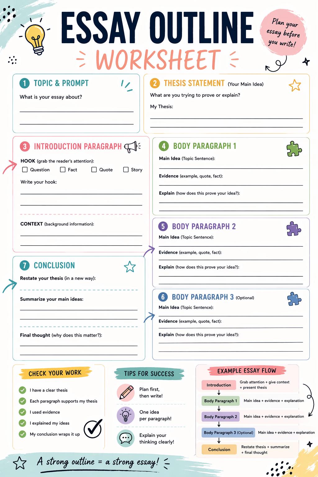 Essay Writing Bundle Printable | Outline Worksheet + Rubric | How to ...