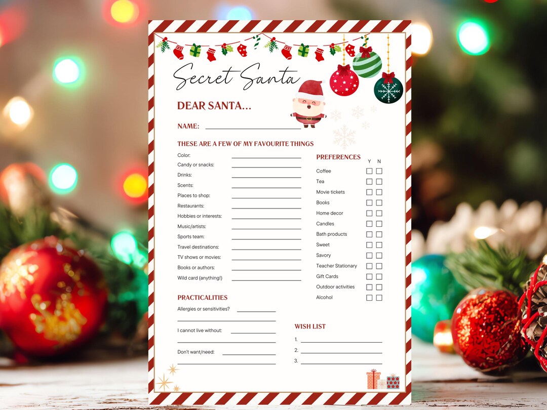 Printable Secret Santa Questionnaire for Employees - Etsy