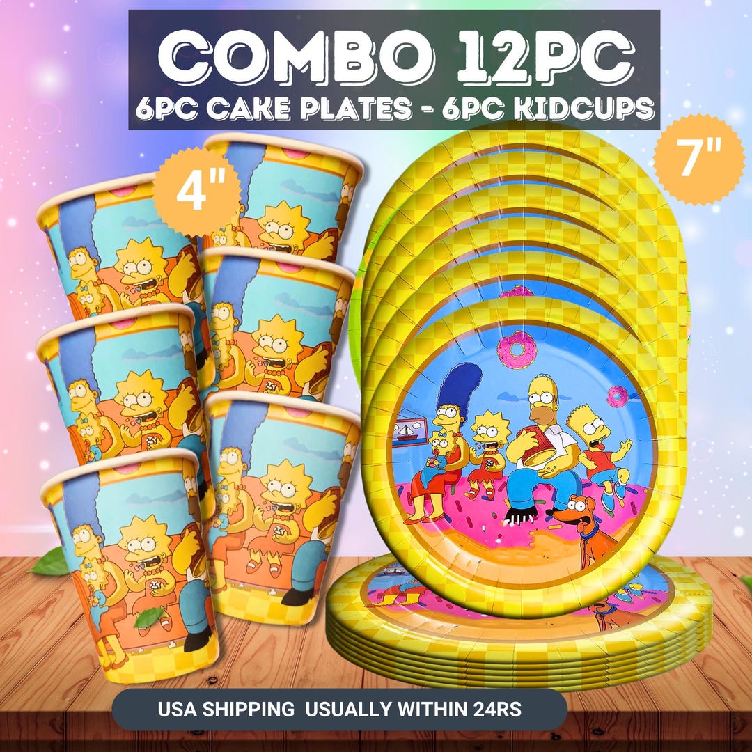 12pc Simpsons Tableware Boy Plate Cups Napkins HANGING Swirl Happy ...