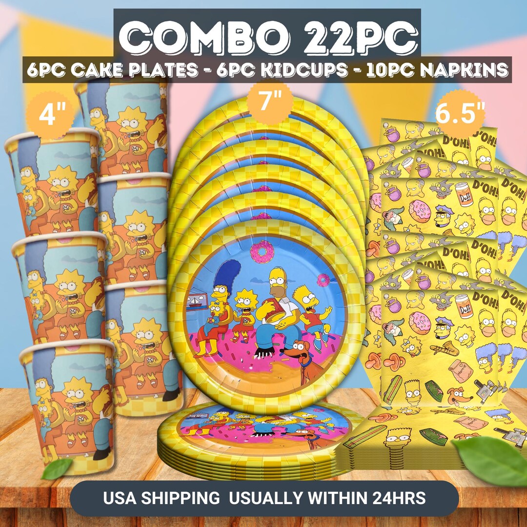 Set Simpsons Tableware Boy Plate Cups Napkins HANGING Swirl Happy ...