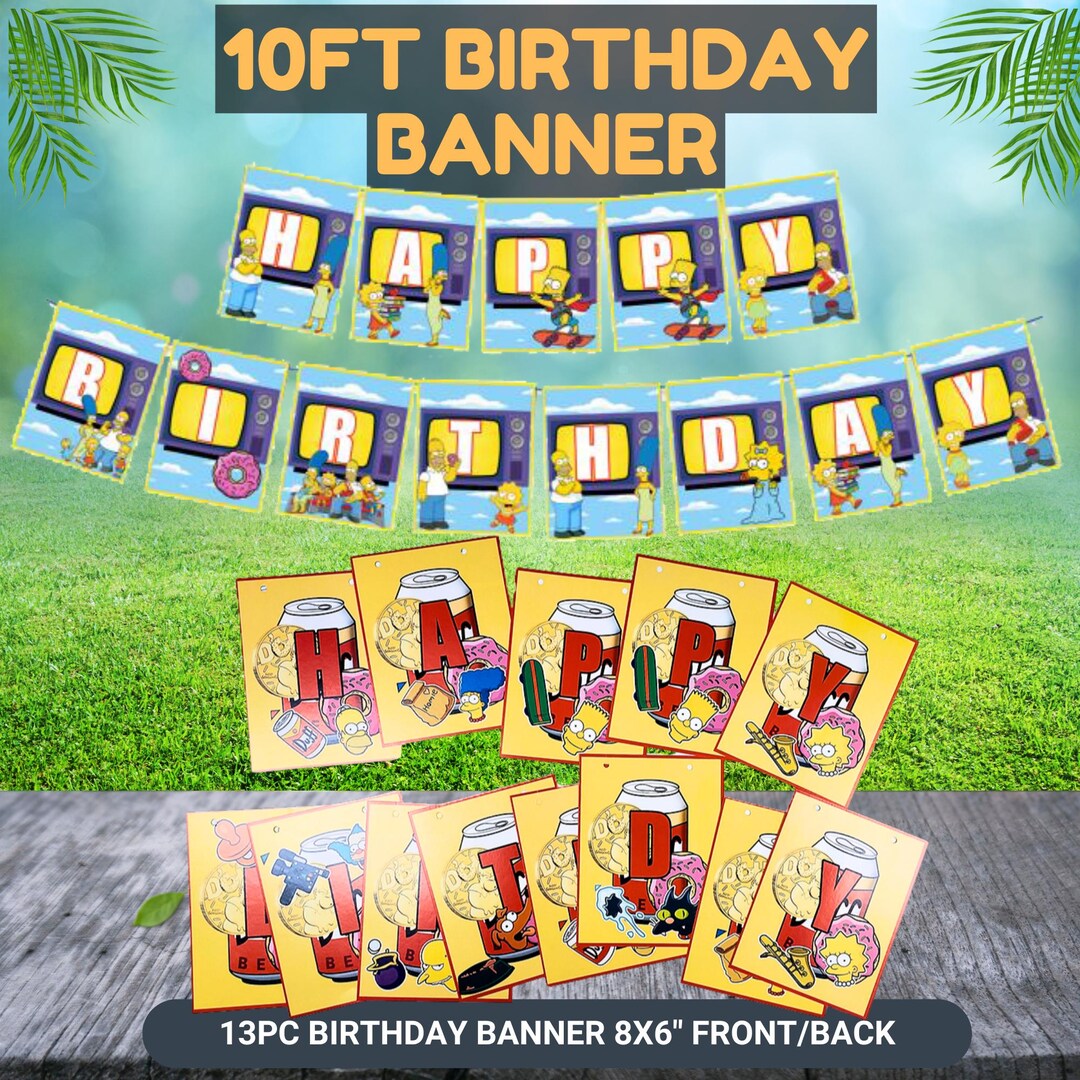 10ft Banner Simpsons HANGING Swirl Happy Birthday Party Supplies ...