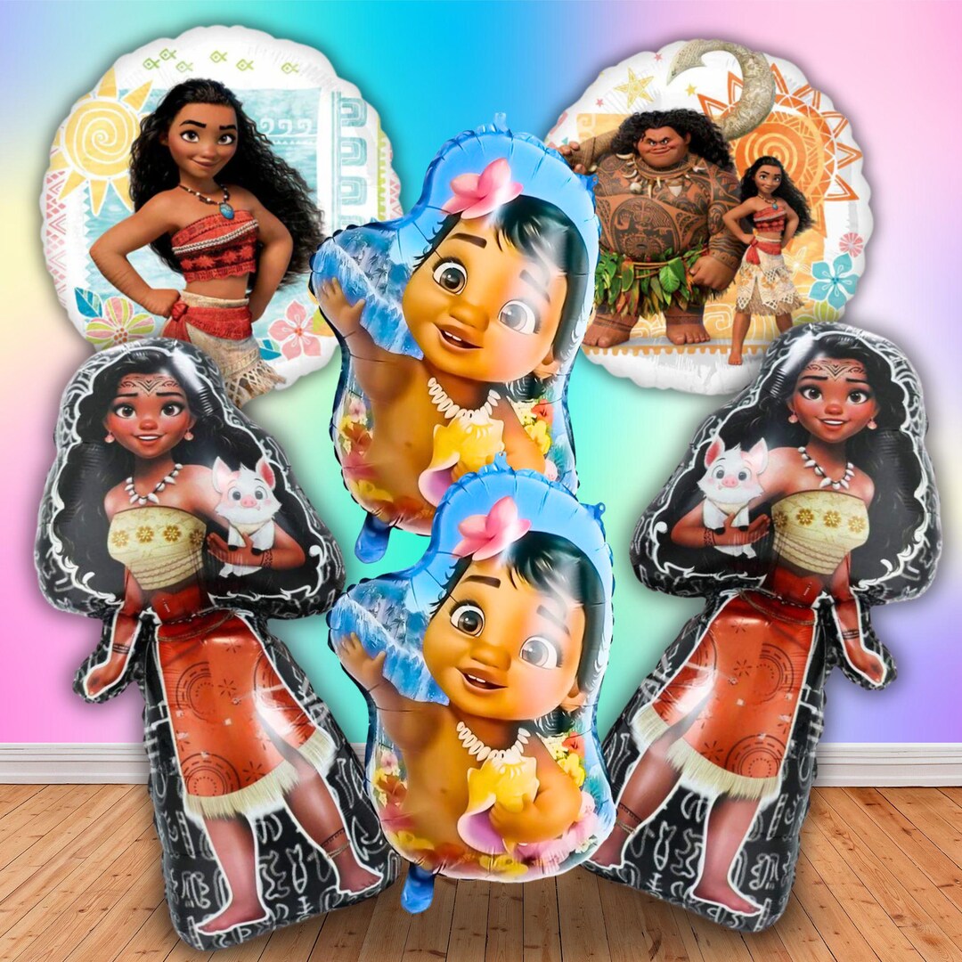 6pc Moana Set Latex Foil Balloons Moana Bouquet Happy Birthday Party ...