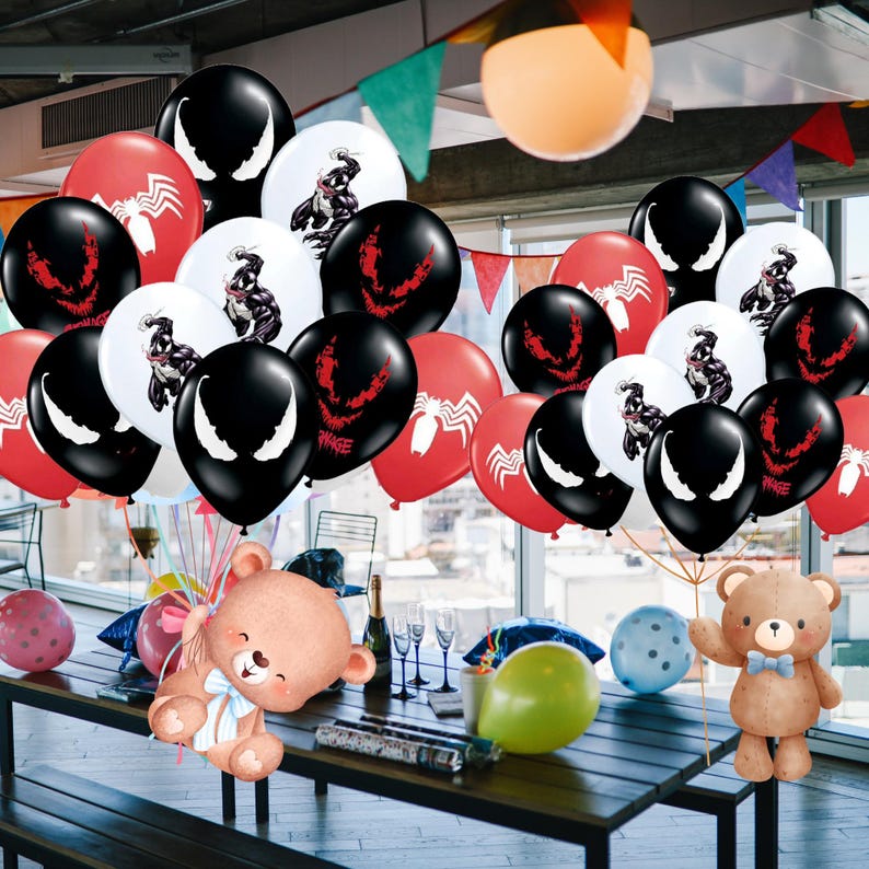 12pc or 24pc Venom Spiderman Latex Bouquet Balloons Happy Birthday ...