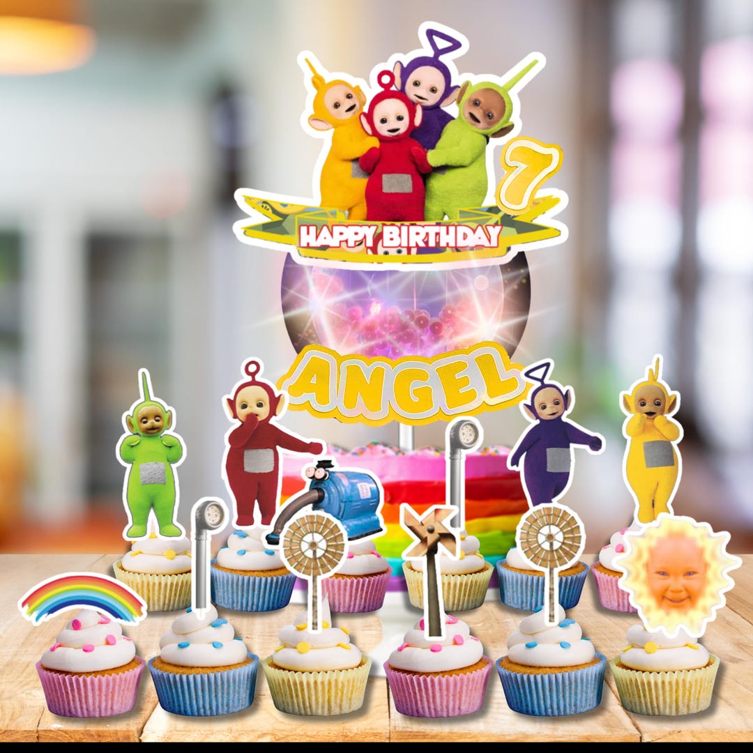 Cute Tubbies Happy Birthday Personalized Custom Made Cake Topper and ...