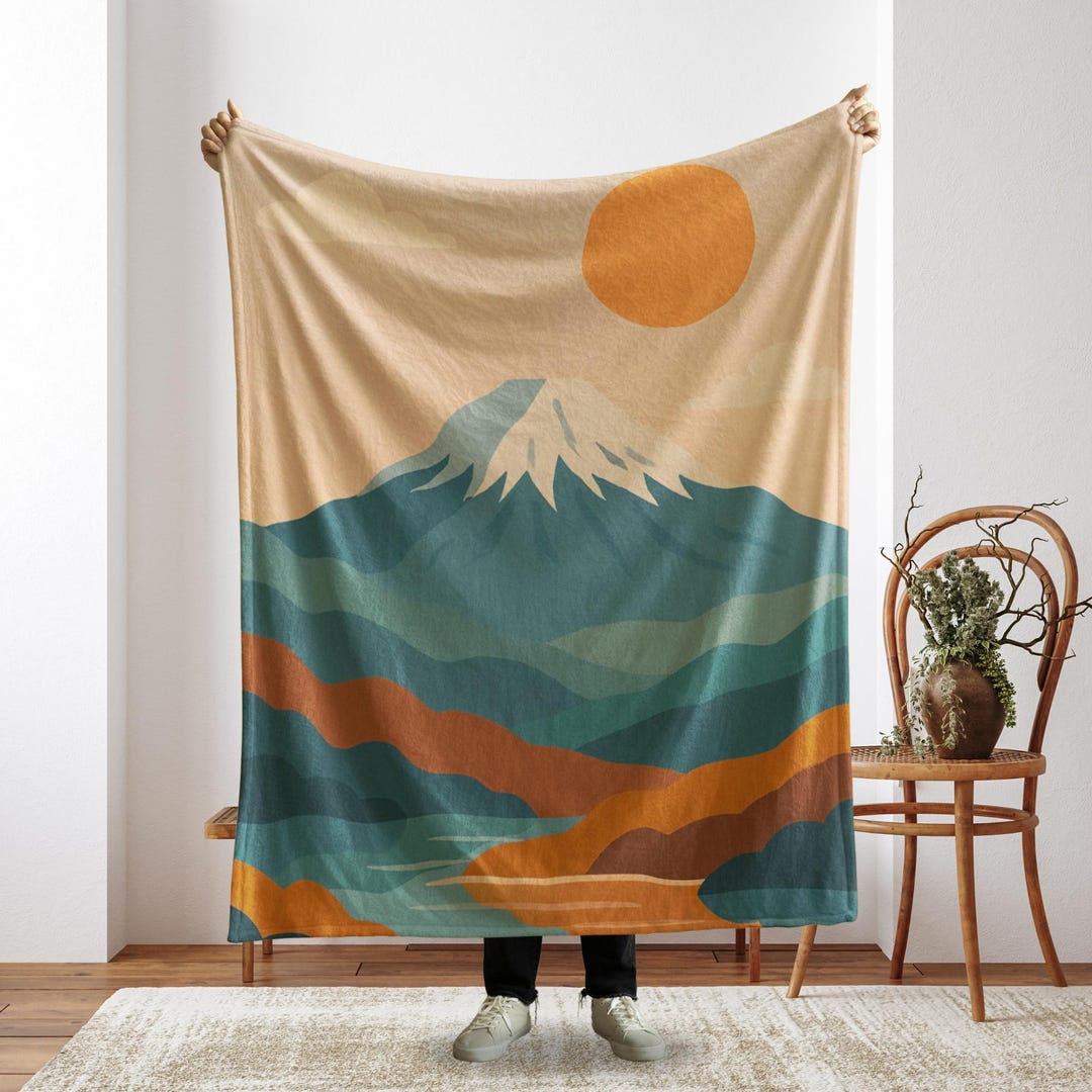 Mount Fuji Blanket Japanese Landscape Throw Retro Mountain Decor Zen
