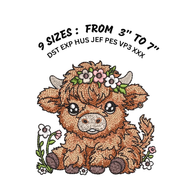 Fluffy Moo Dreams Highland Cow Embroidery Design - Instant Download ...