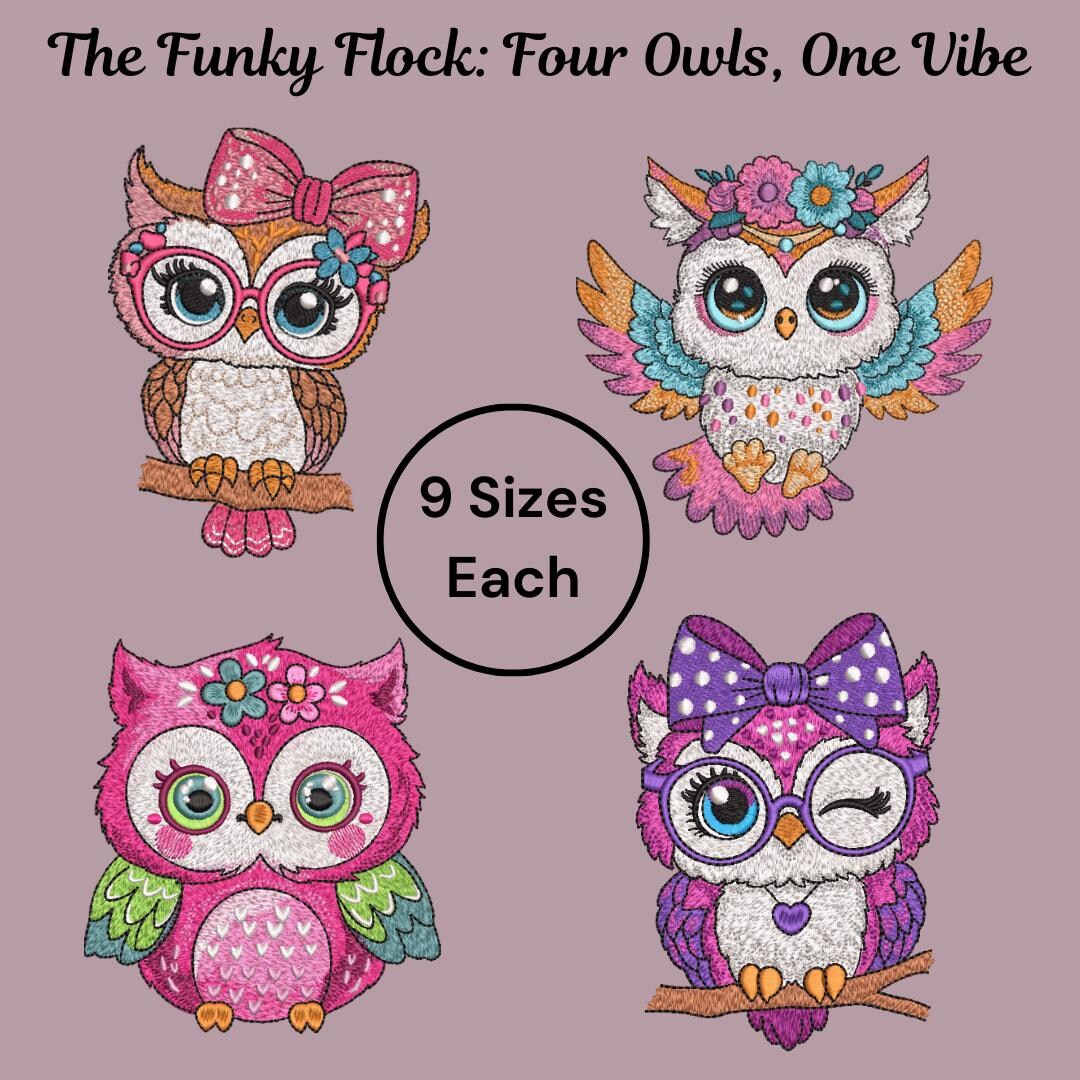 The Funky Flock - Cute Owl Embroidery Design Bundle - Digital Download ...