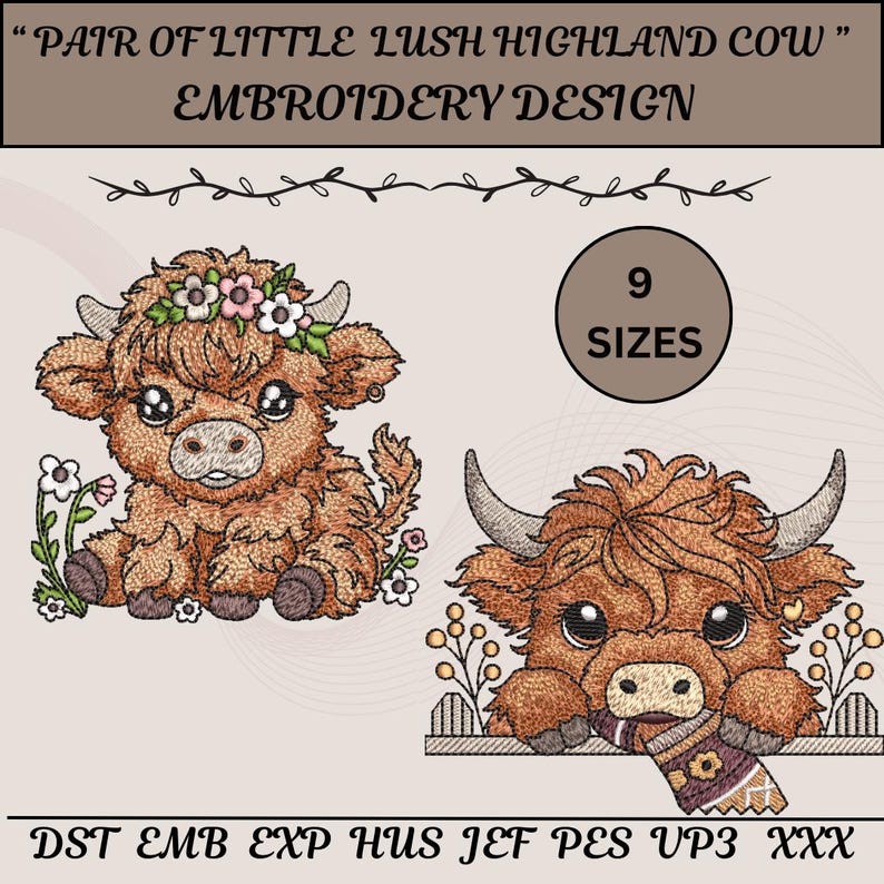 Highland Cow Embroidery Design – Farm Animal Applique File – Cute Baby ...