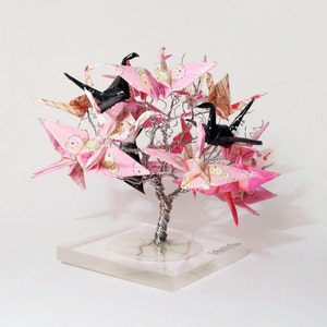 Origami Crane Tree, Japanese Art Wire Tree Sculpture, Minimalistic Wire ...