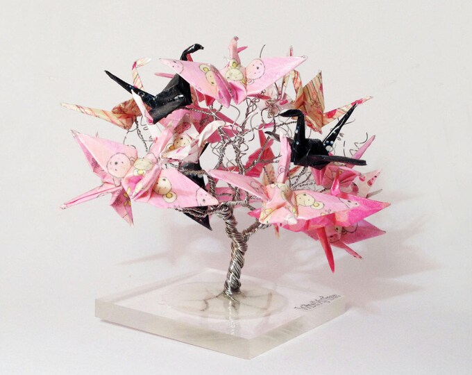 Origami Crane Tree, Japanese Art Wire Tree Sculpture, Minimalistic Wire ...