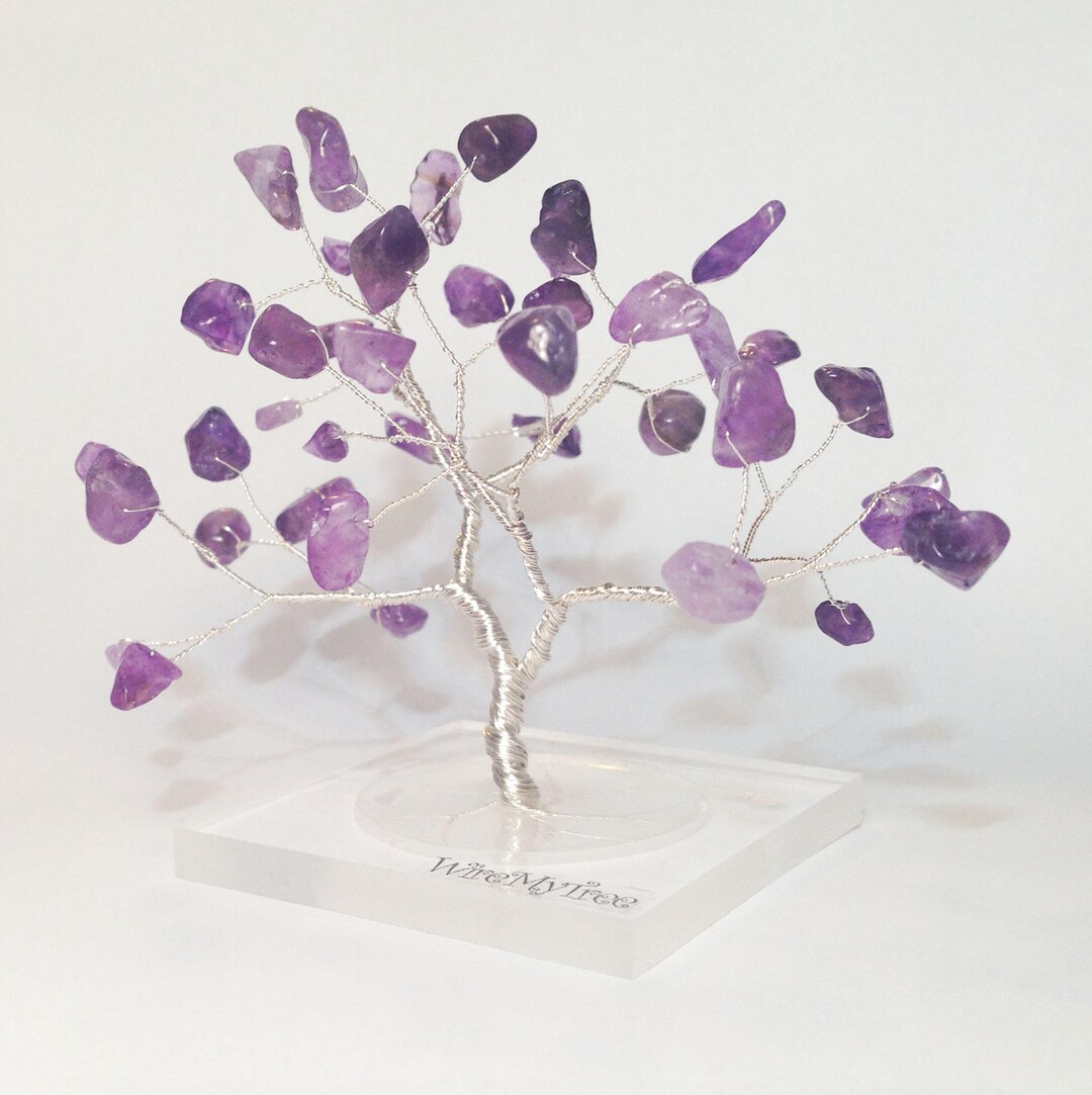 Amethyst Gemstone Wire Tree of Life, Silver Purple Minimal Decor ...