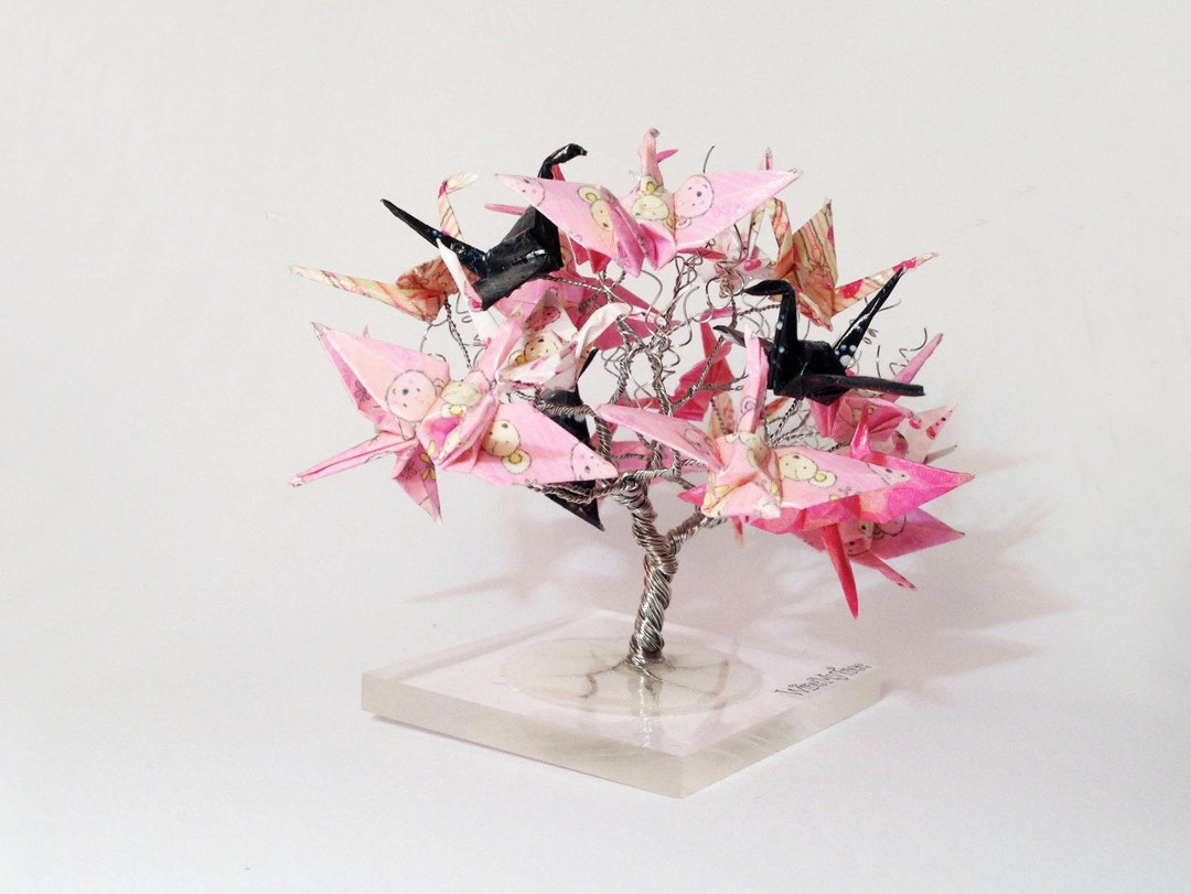 Origami Crane Tree, Japanese Art Wire Tree Sculpture, Minimalistic Wire ...