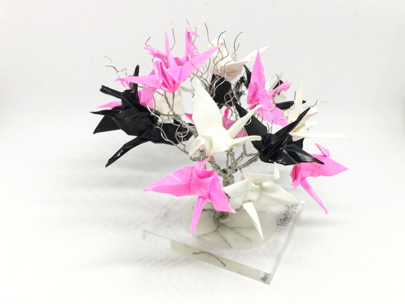 Origami Crane Tree, Breast Cancer Minimal Wire Tree Sculpture, Pink ...