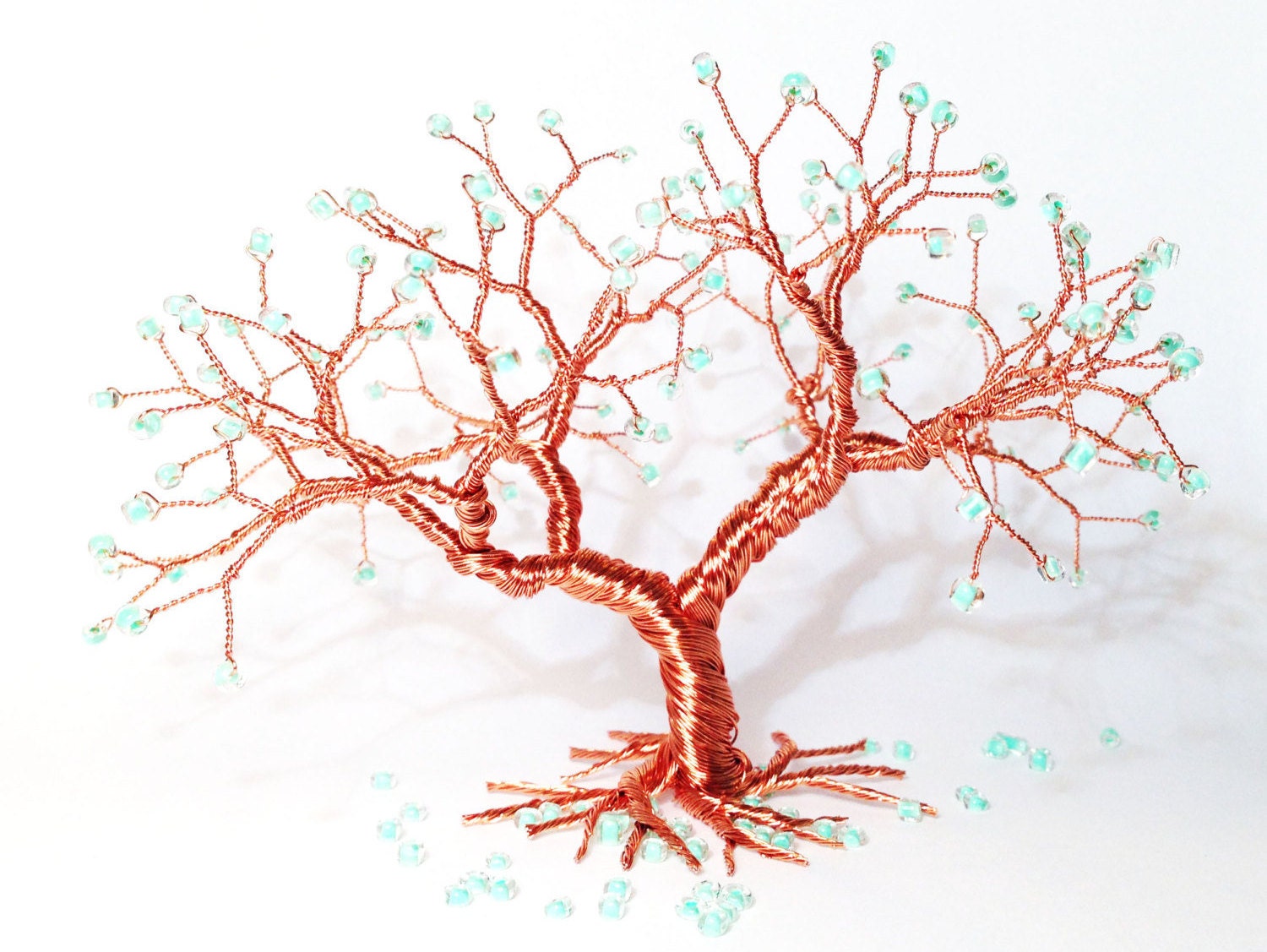 Green Beads Copper Wire Minimal Art Tree of Life Statue, Miniature Wire ...