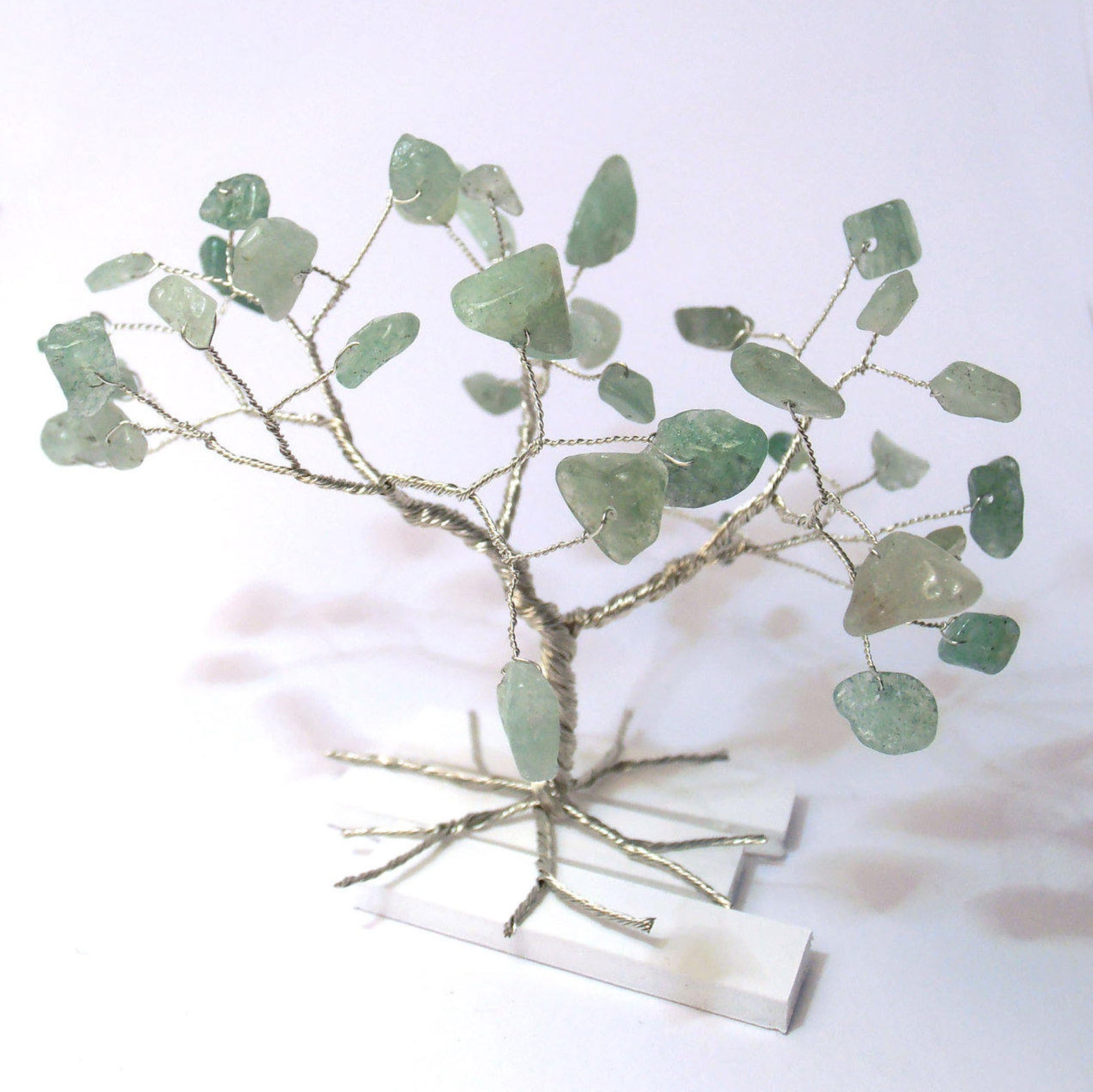 Green Jade Gemstone Wire Tree, Green Tree of Life, 12th-anniversary ...