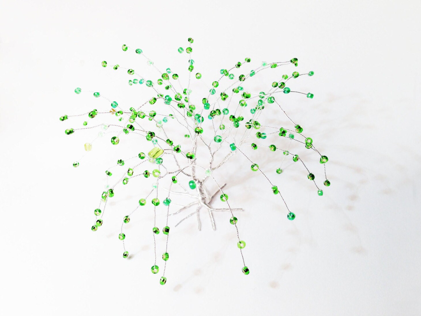Weeping Willow Wire Art Tree, Silver Wire Green Beads Miniature Wire ...