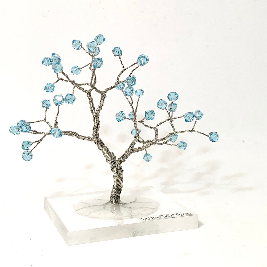 Aquamarine Crystal Wire Tree, Blue Wire Tree Sculpture, Minimalistic ...