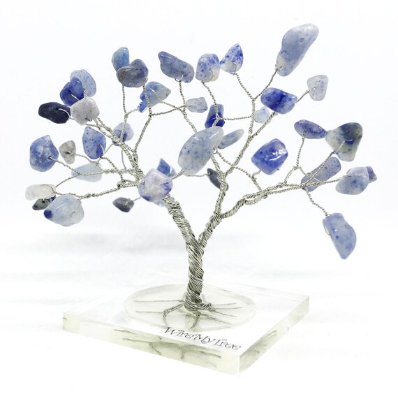 Blue Aventurine Gemstone Wire Tree Silver Indigo Blue Tree of | Etsy