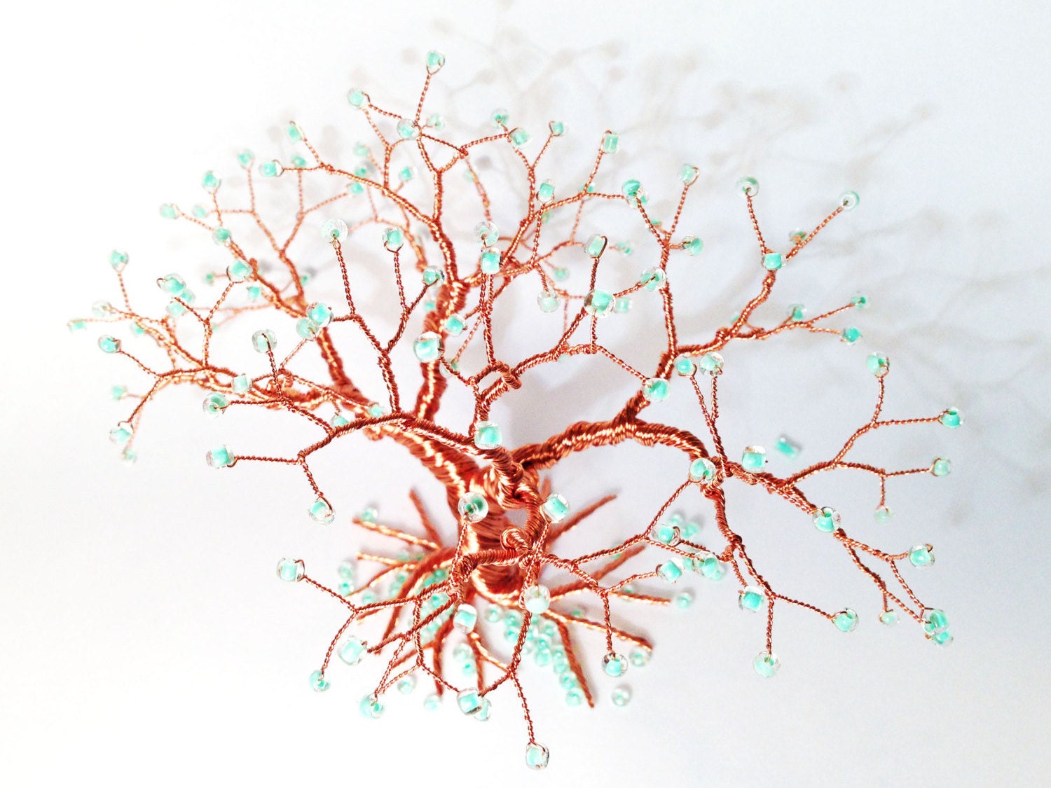 Green Beads Copper Wire Minimal Art Tree of Life Statue, Miniature Wire ...