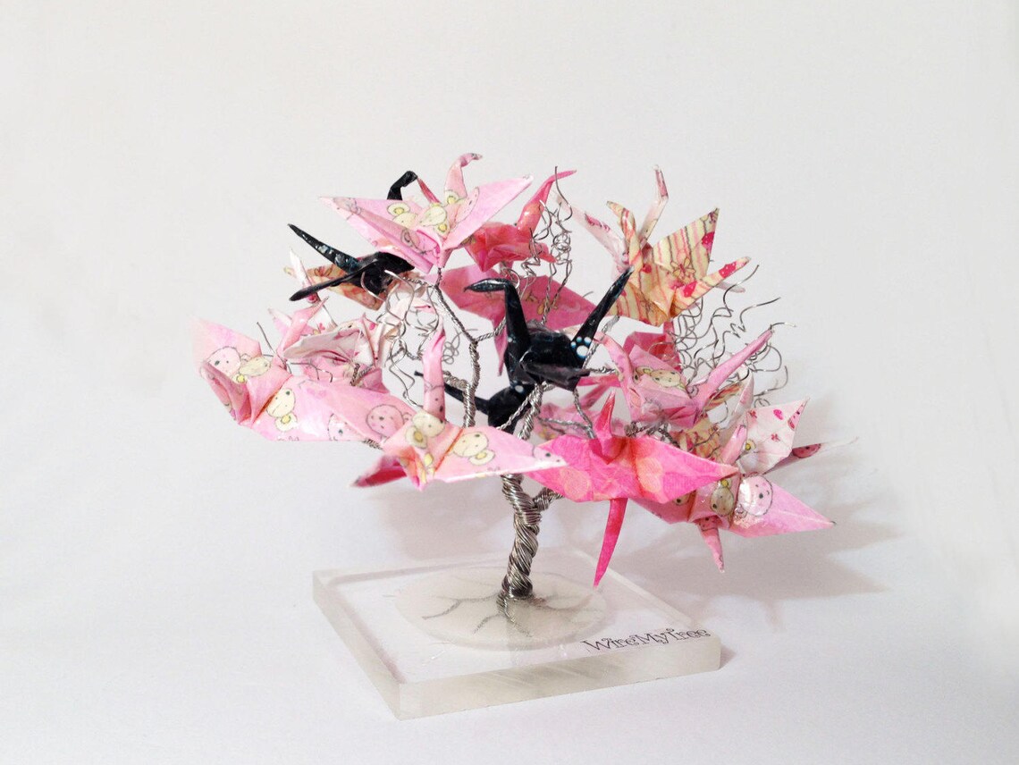 Origami Crane Tree, Japanese Art Wire Tree Sculpture, Minimalistic Wire ...