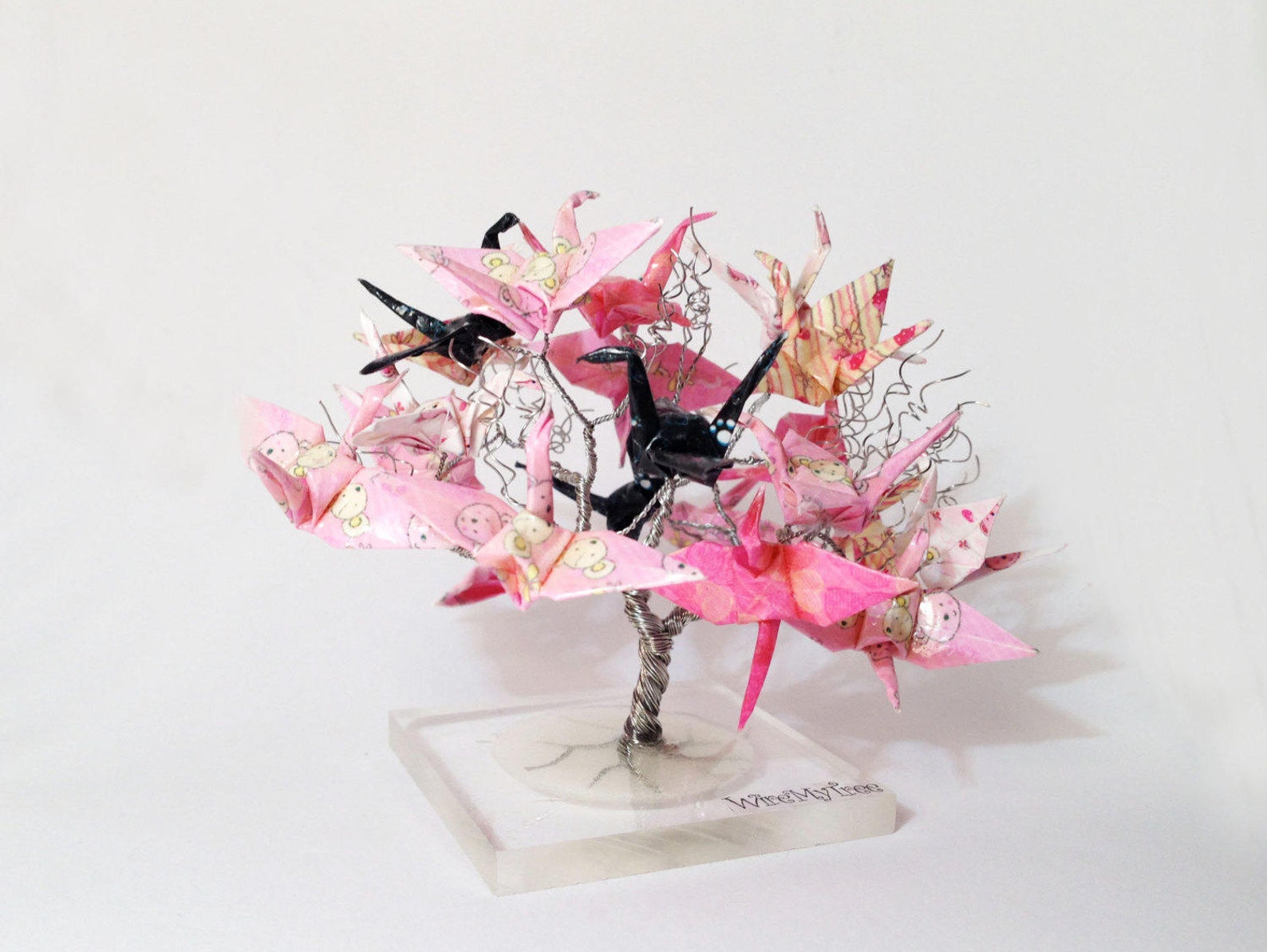 Origami Crane Tree, Japanese Art Wire Tree Sculpture, Minimalistic Wire ...