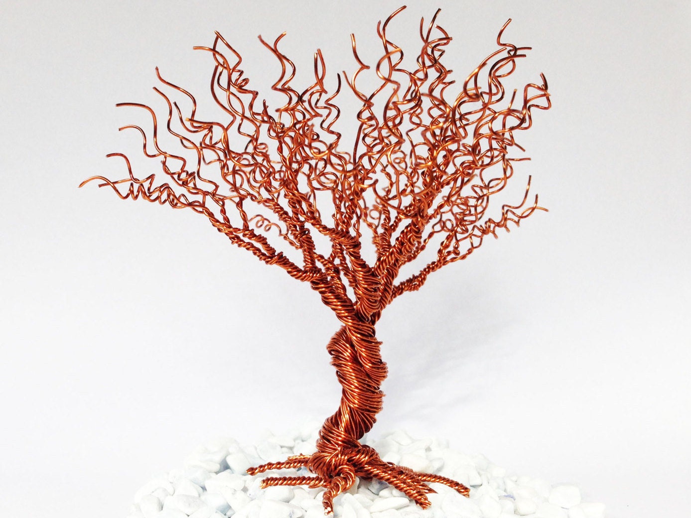 Copper Minimal Wire Art Tree Sculpture, Warm Gold Miniature Art Statue ...
