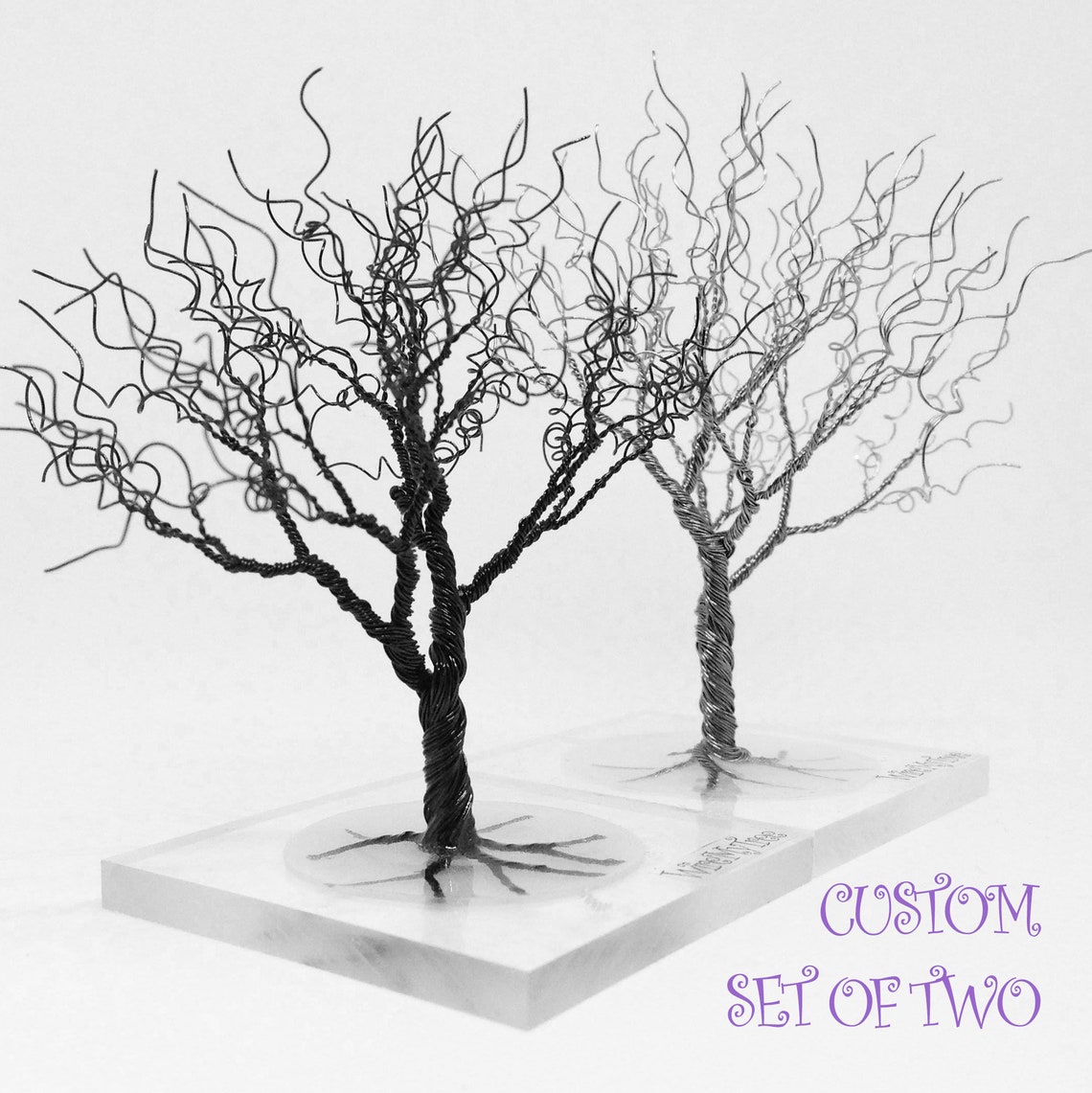Wire Tree Art Statue Set of 2 Silver Copper Black Brown - Etsy