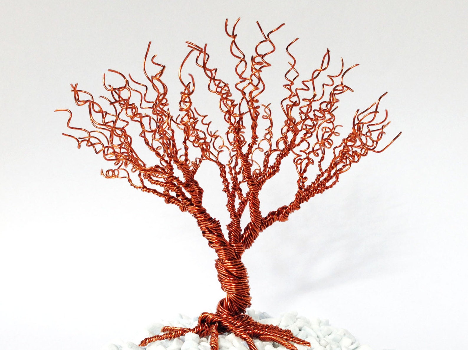 Copper Minimal Wire Art Tree Sculpture, Warm Gold Miniature Art Statue ...