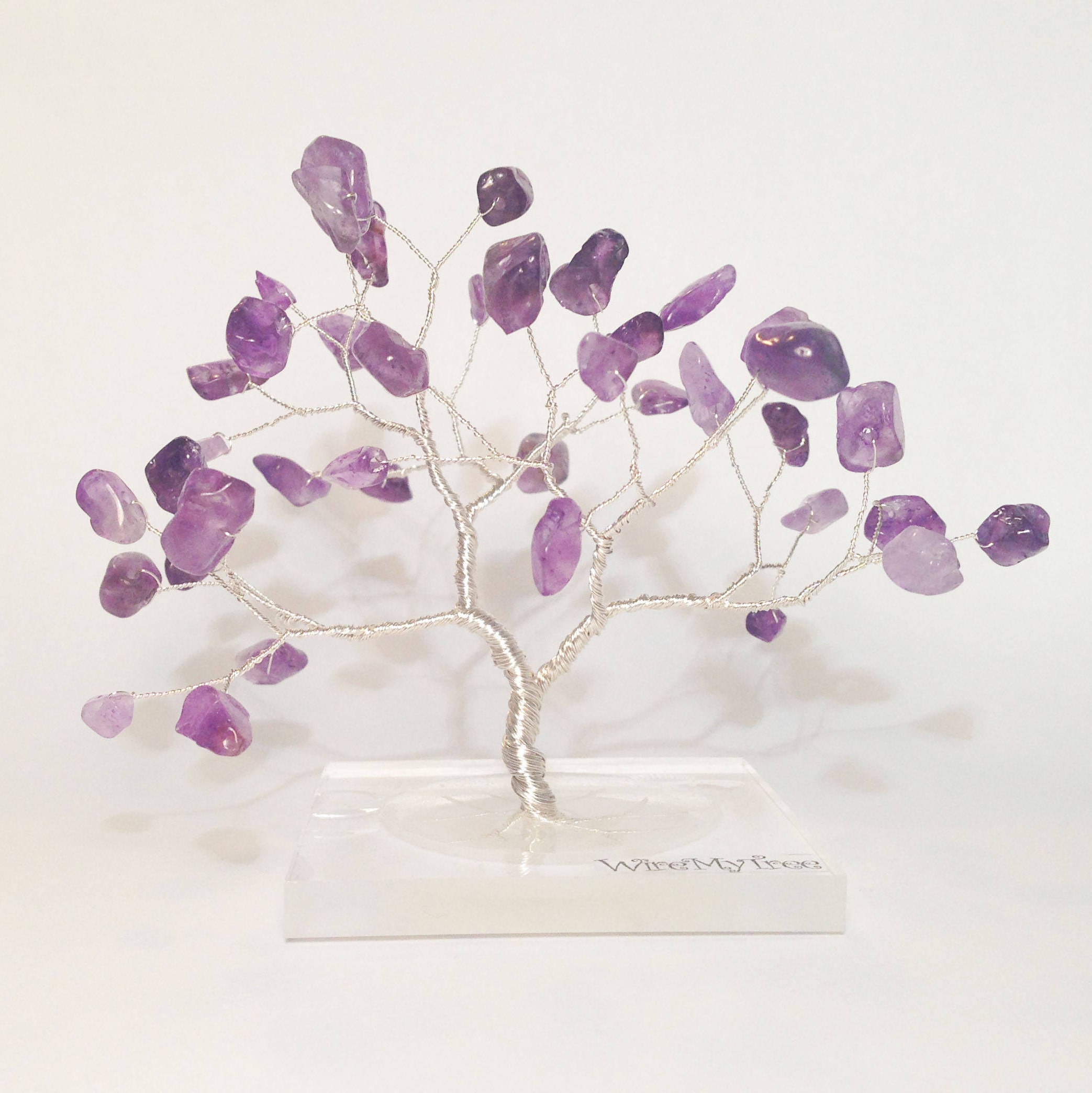 Amethyst Gemstone Wire Tree of Life, Silver Purple Minimal Decor ...
