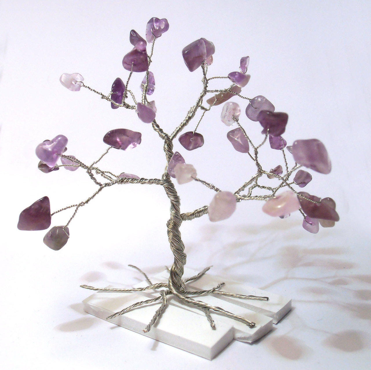 Amethyst Gemstone Wire Tree of Life, Silver Purple Minimal Decor ...