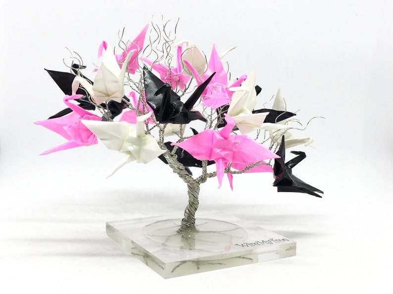 Origami Crane Tree, Breast Cancer Minimal Wire Tree Sculpture, Pink ...