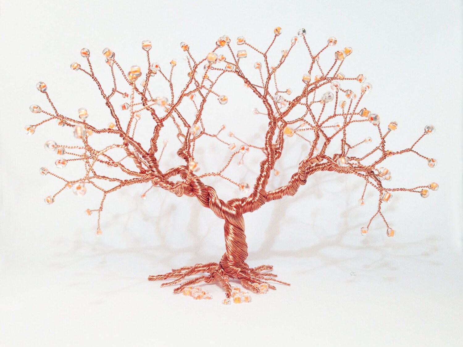 Kupfer Draht orange Perlen minimal Draht Baum Kunst Skulptur, Miniatur Kunst Baum des Lebens ...