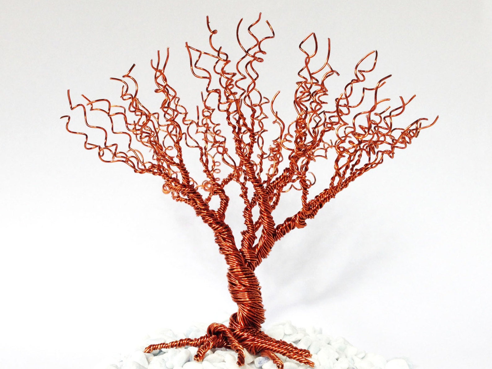 Copper Minimal Wire Art Tree Sculpture, Warm Gold Miniature Art Statue ...