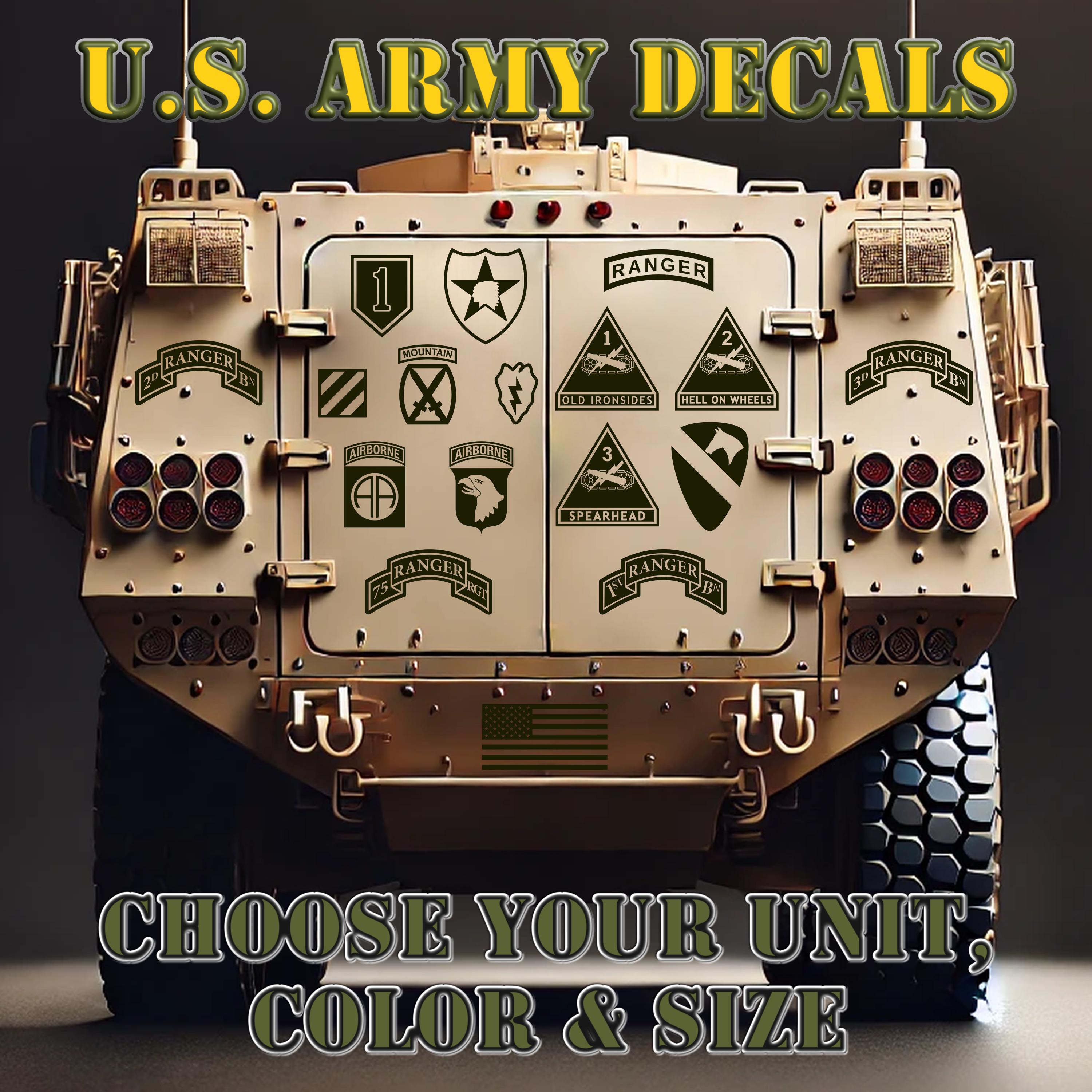 Custom US Army Unit Vinyl Decals - Infantry, Armored, Airborne & Ranger (5" to 32") - Multiple ...