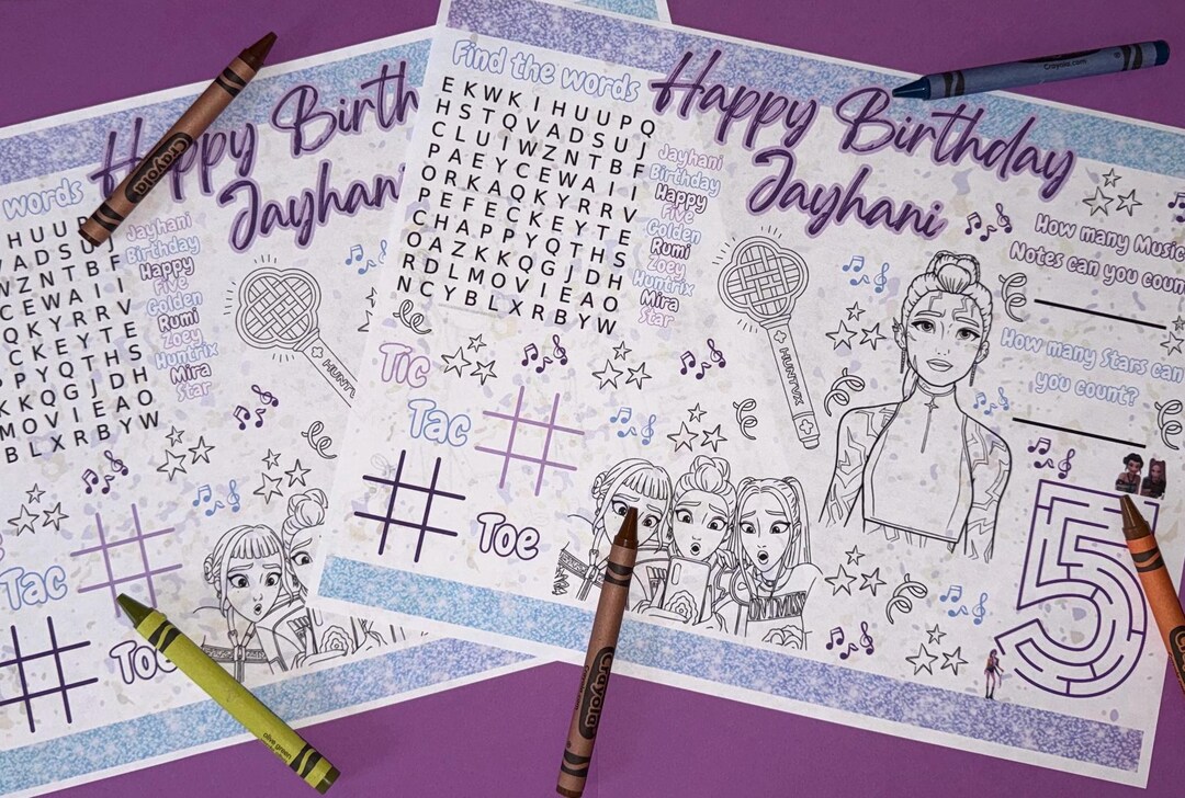 Kpop Huntrix Birthday Activity Placemats, Coloring Pages, Party Favors ...