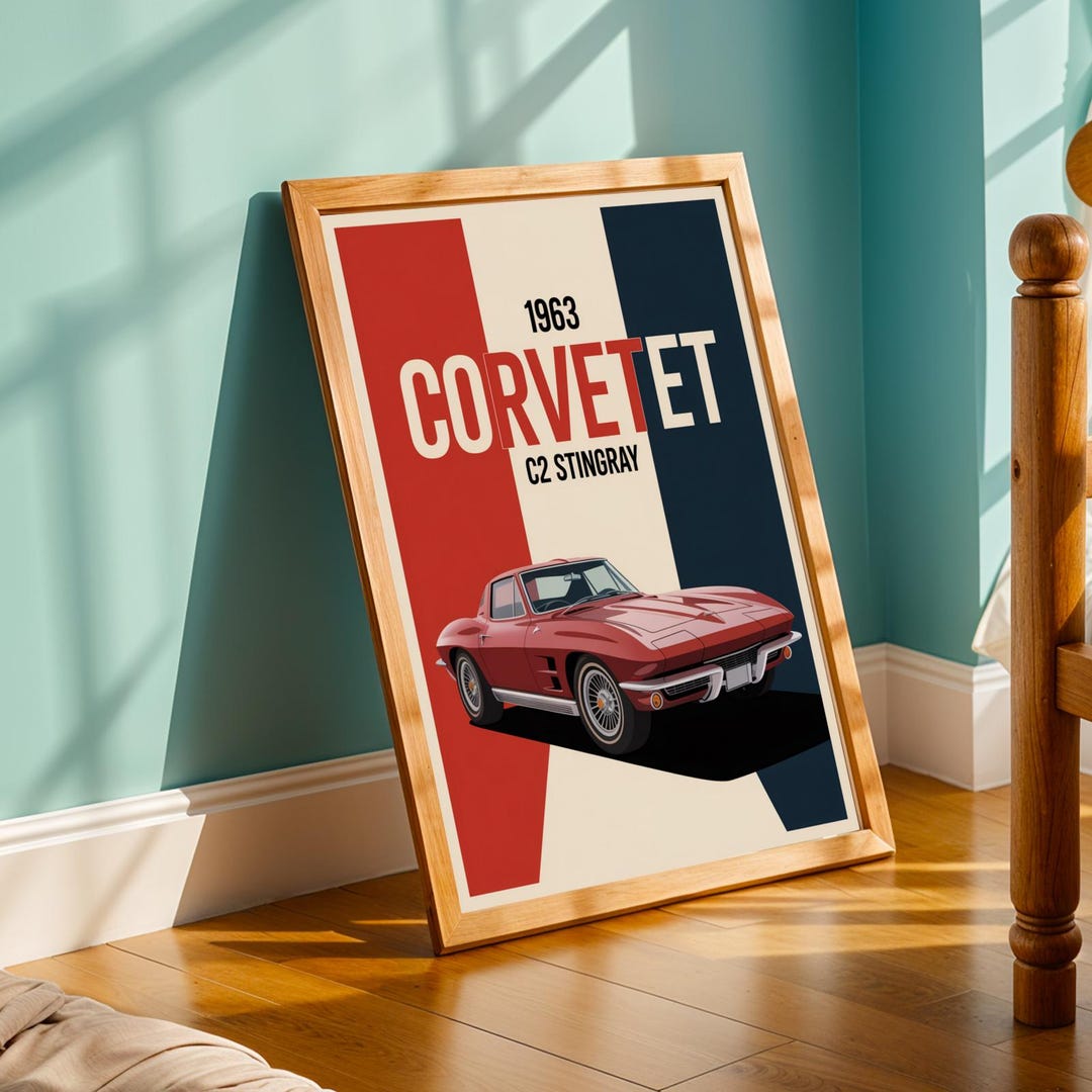 1963 Corvette C2 Stingray Poster: Retro Sports Car Art Print - Etsy