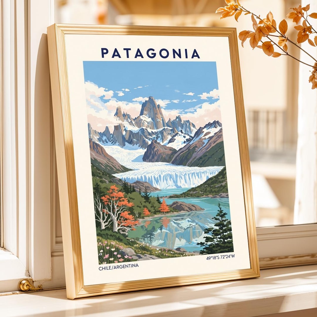 Patagonia Landscape Poster: Gouache Travel Art Print - Etsy