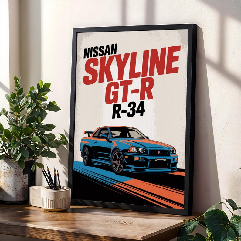 Nissan Skyline GT-R R34 Poster: Vintage Automotive Comic Art - Etsy