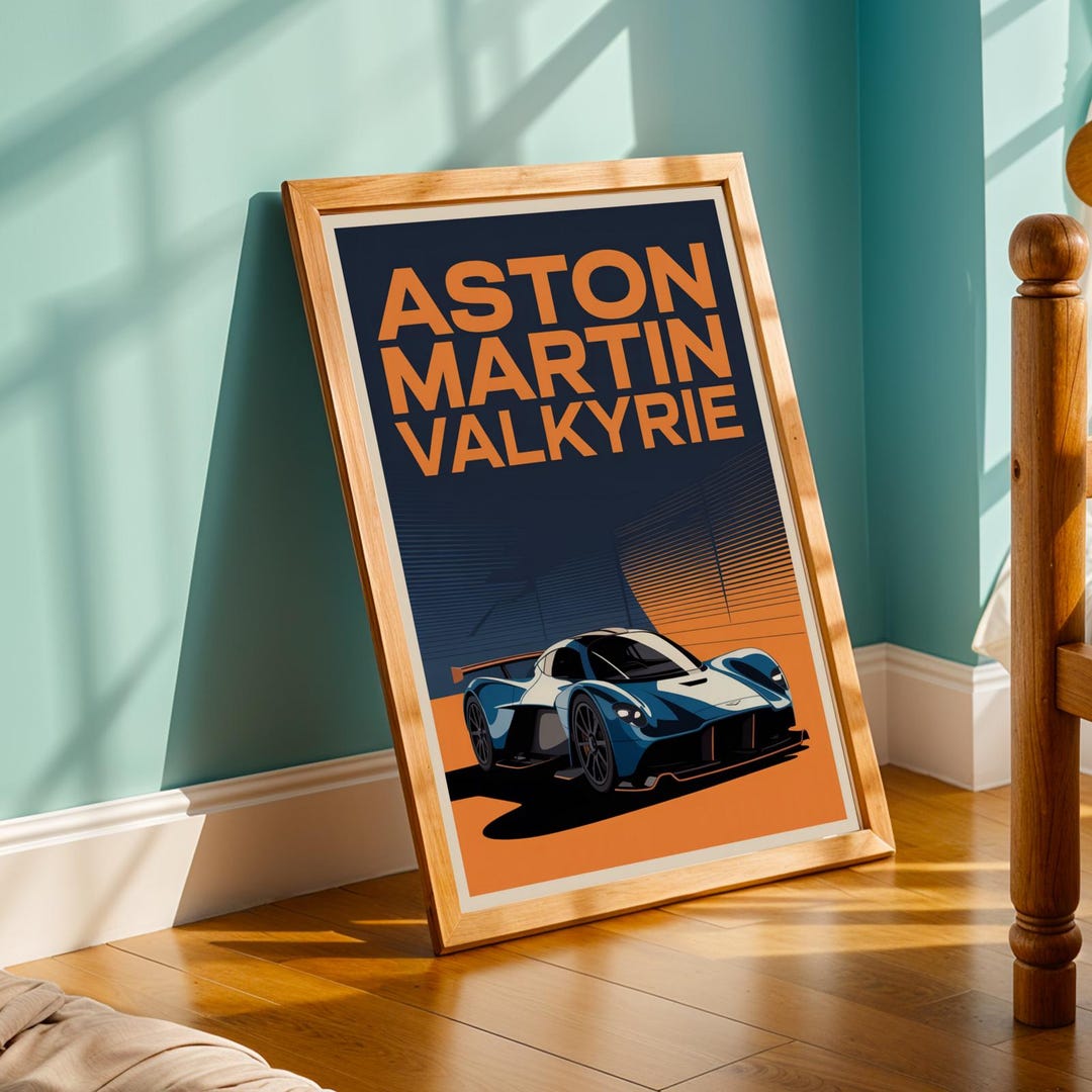 Aston Martin Valkyrie Poster: Retro Sports Car Art, Orange Teal Navy - Etsy