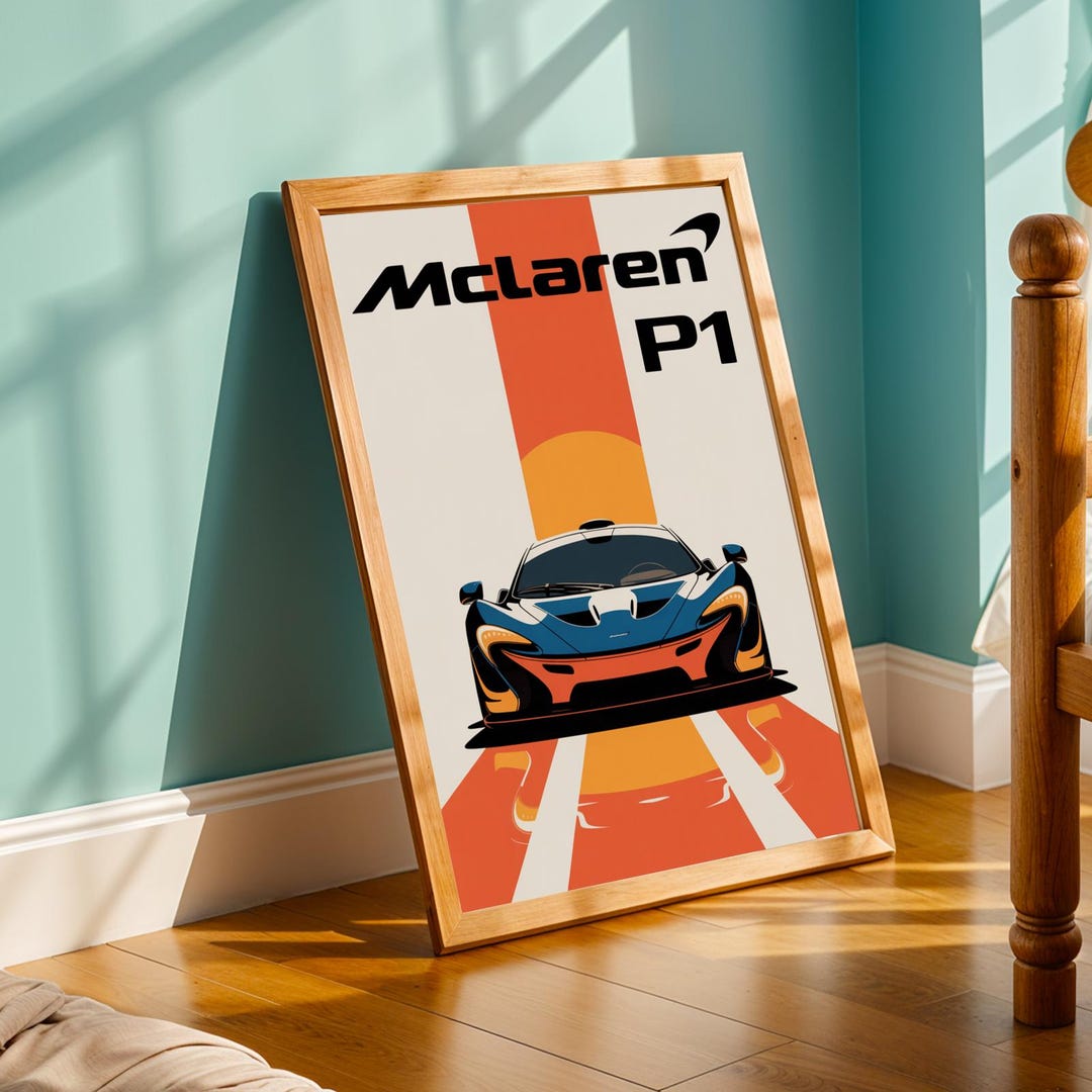 Mclaren P1 Poster: Retro Orange & Blue Car Art, Minimalist Design - Etsy