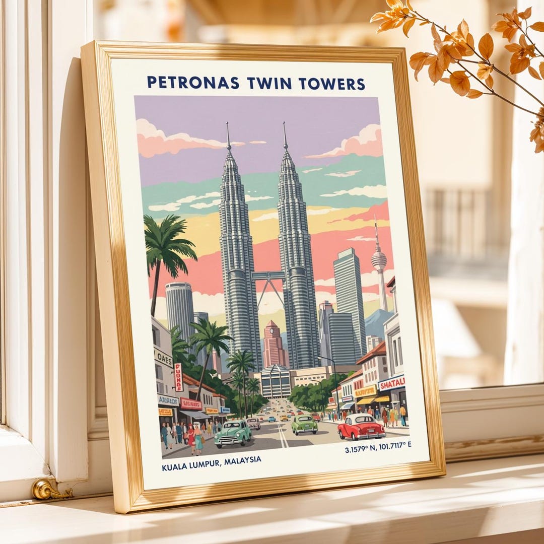 Kuala Lumpur Petronas Towers Print: Mid-century Modern Travel Art - Etsy