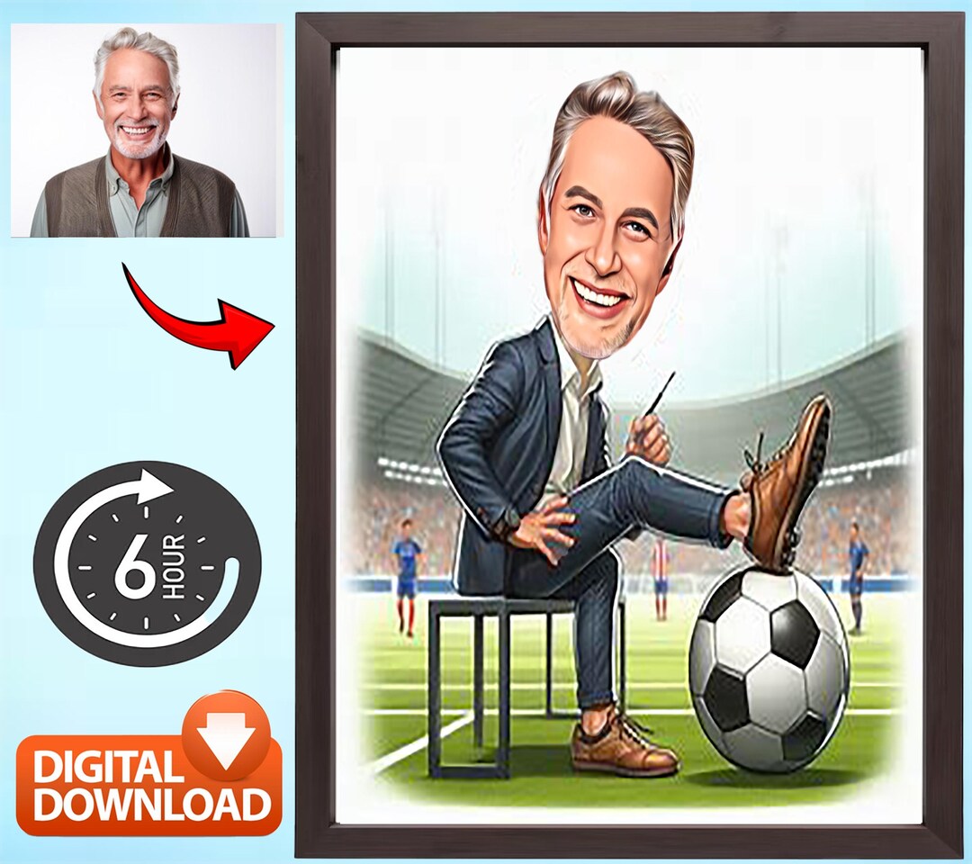 Custom Soccer Coach Cartoon Portrait, Custom Soccer Coach Caricature ...