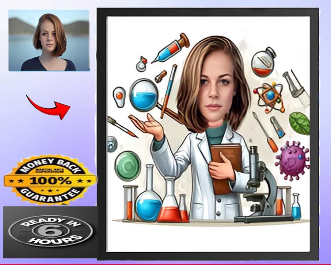 Personalized Female Biologist Male Scientific Doctor Caricature Robotic ...