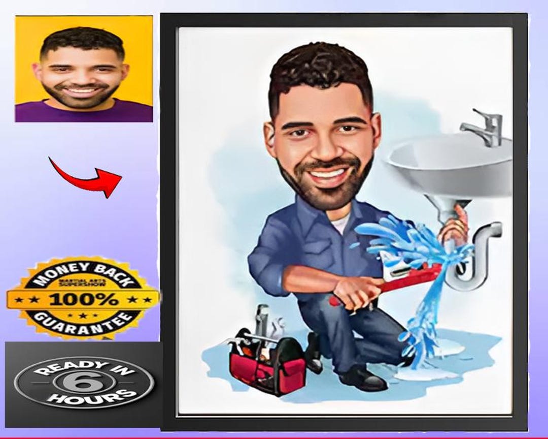 Custom Plumber Cartoon Portrait, Plumber Caricature, Plumber Gift ...