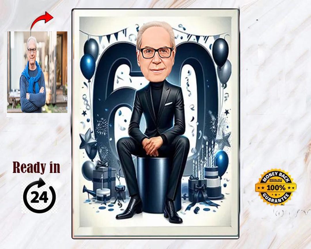 Personalized 60th Cartoon Portrait, 60th Birthday Caricature, Birthday ...