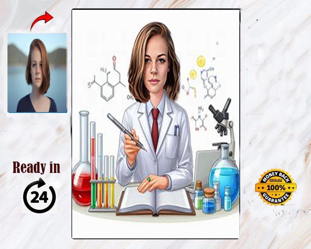 Custom Female Chemist Caricature Portrait, Chemist Cartoon, Gift for ...