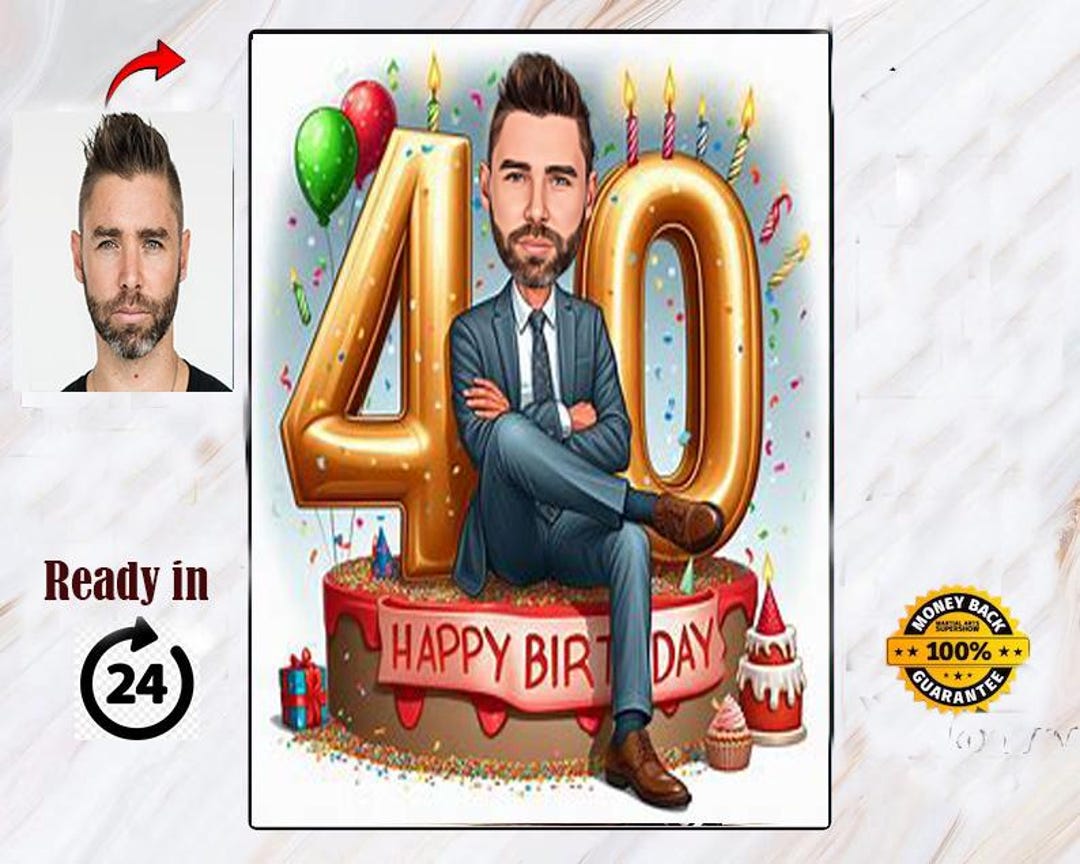 Custom 40th Man Cartoon Portrait, Personalized Birthday Gift, 40th ...