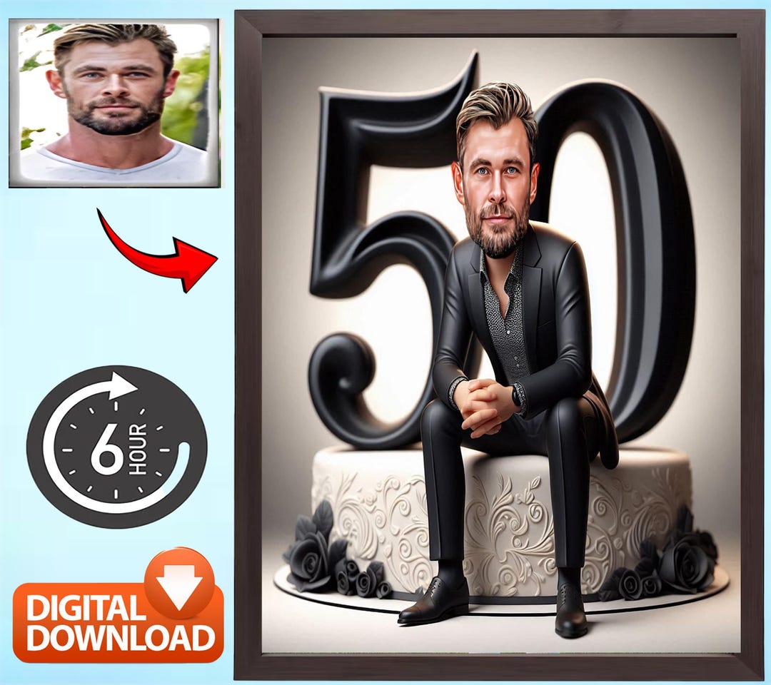 Personalized 50th Birthday Caricature From Photos, Happy Birthday ...
