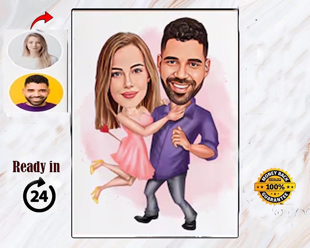 Custom Couple Cartoon Portrait, Personalized Mr & Mrs Smith Caricature ...